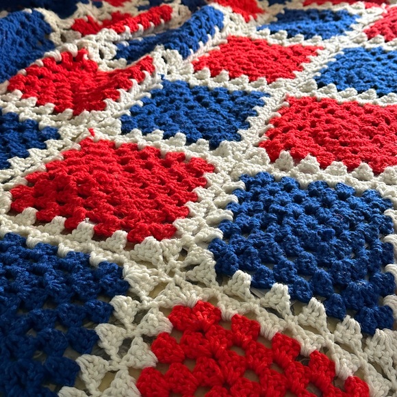 Hand Crafted | Bedding | Red White Blue Crochet Blanket | Poshmark